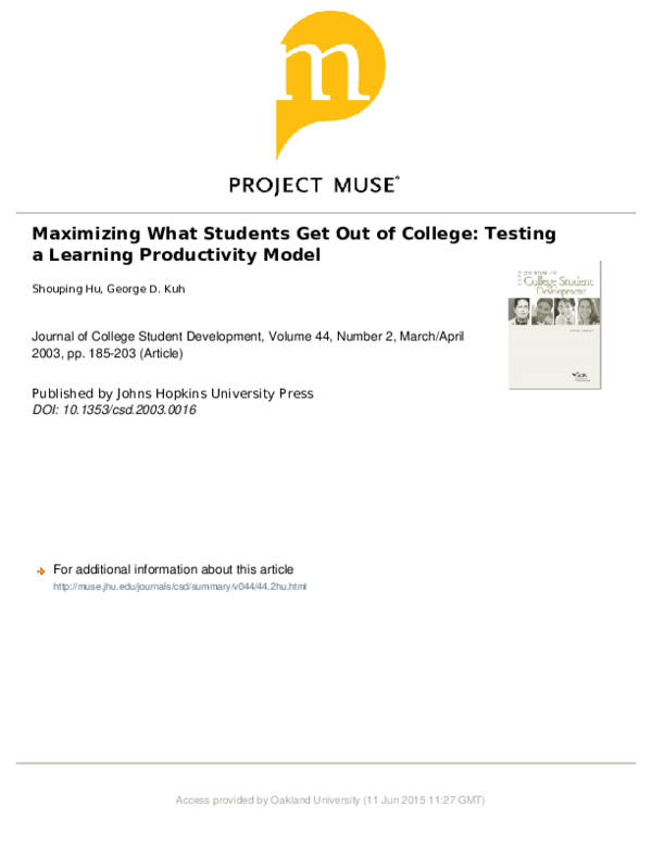 (PDF) Maximizing What Students Get Out of College: Testing a Learning ...