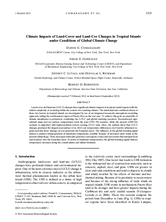 (PDF) Climate Impacts of Land-Cover and Land-Use Changes in Tropical Islands under Conditions of ...