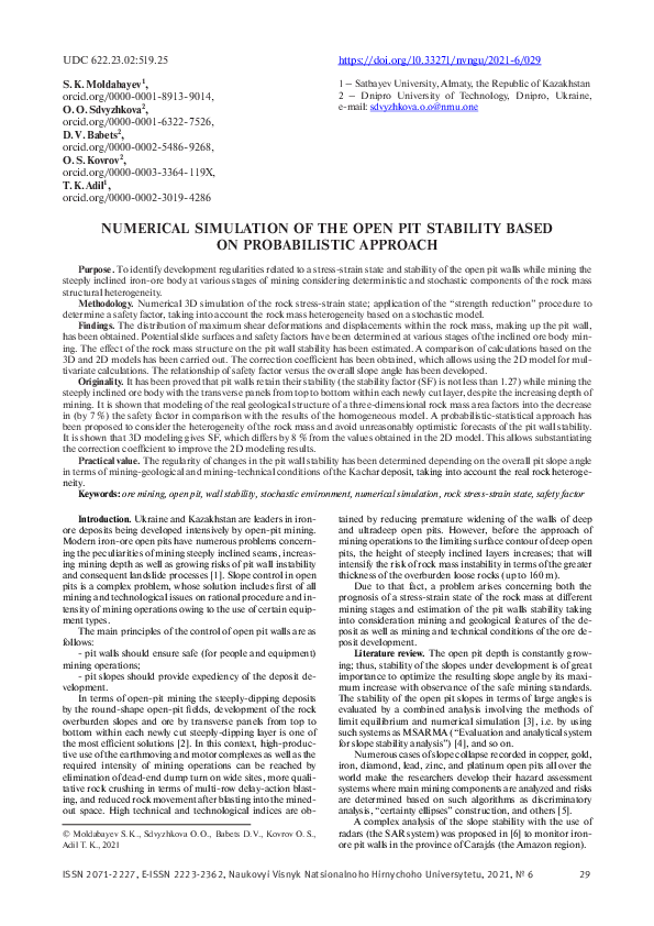 (PDF) Numerical simulation of the open pit stability based on probabilistic approach