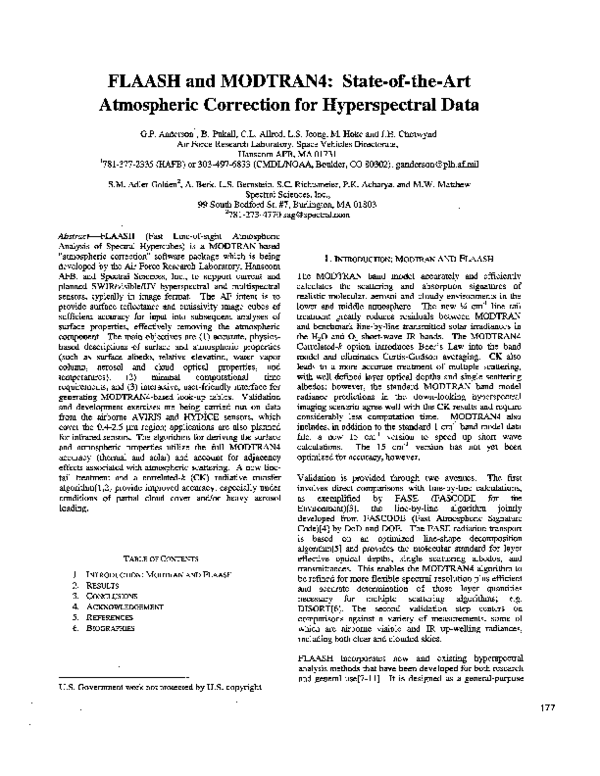 (PDF) FLAASH and MODTRAN4: state-of-the-art atmospheric correction for hyperspectral data