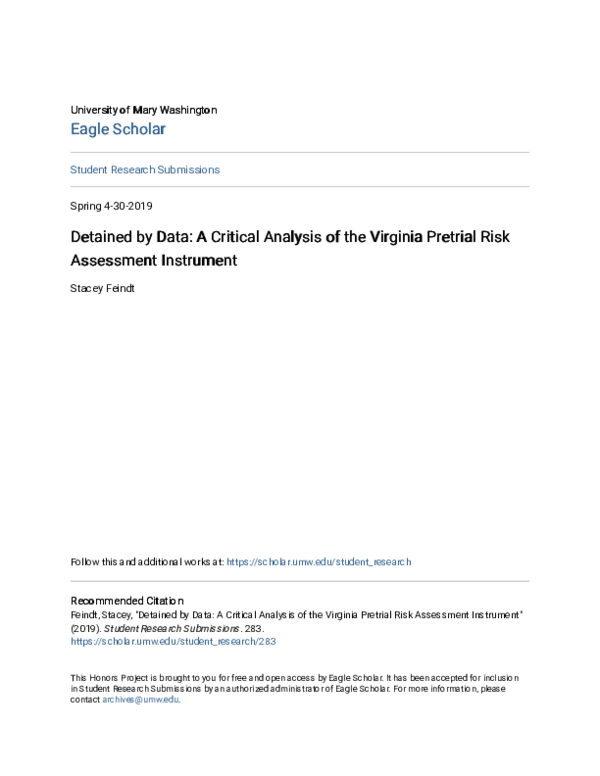(PDF) Detained by Data: A Critical Analysis of the Virginia Pretrial Risk Assessment Instrument