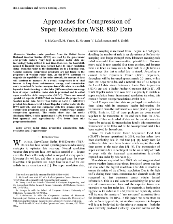 (PDF) Approaches for Compression of Super-Resolution WSR-88D Data
