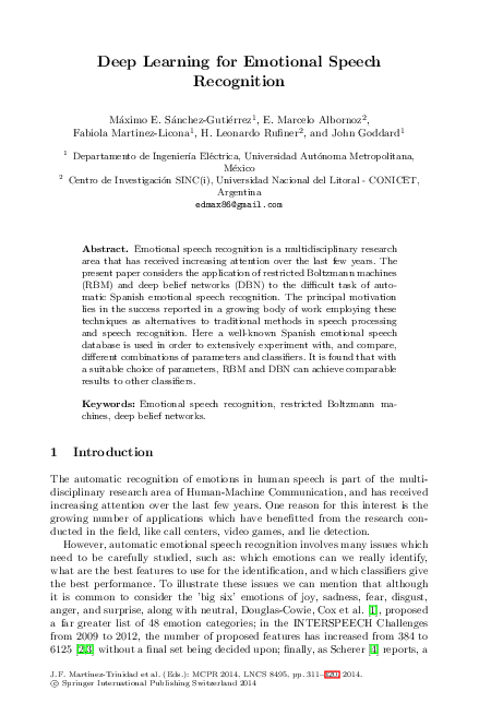 (PDF) Deep Learning for Emotional Speech Recognition