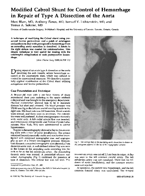 (PDF) Modified Cabrol shunt for control of hemorrhage in repair of type ...