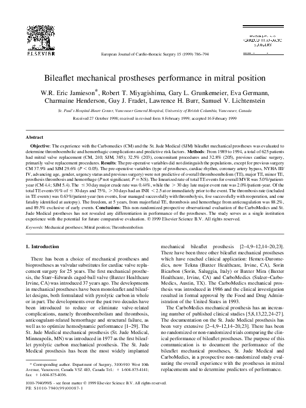 (PDF) Bileaflet mechanical prostheses performance in mitral position