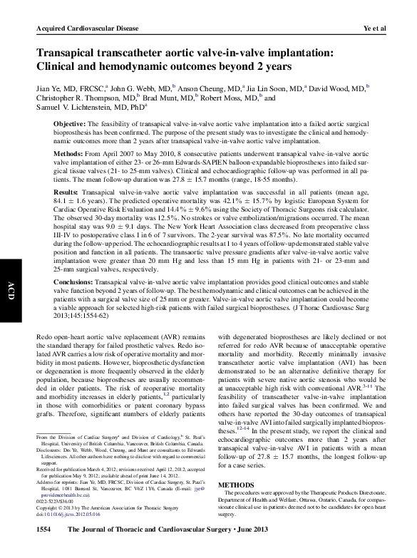 (PDF) Transapical transcatheter aortic valve-in-valve implantation ...