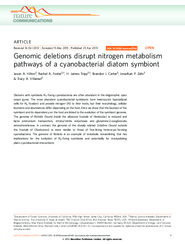 (PDF) Genomic deletions disrupt nitrogen metabolism pathways of a ...