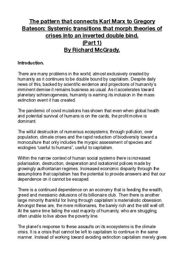(PDF) The pattern that connects Karl Marx to Gregory Bateson: Systemic ...
