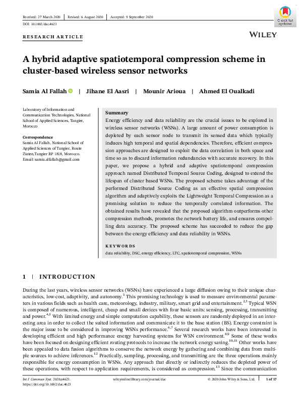 (PDF) A hybrid adaptive spatiotemporal compression scheme in cluster-based wireless sensor ...
