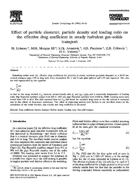 Pdf Effect Of Particle Diameter Particle Density And Loading Ratio