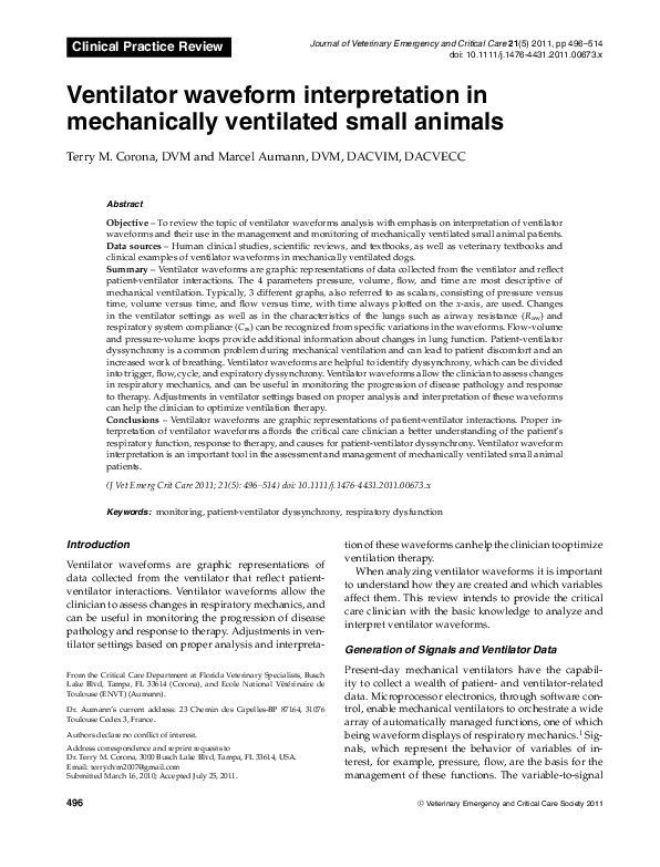 (PDF) Ventilator waveform interpretation in mechanically ventilated small animals