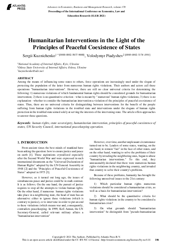 (PDF) Humanitarian Interventions in the Light of the Principles of ...