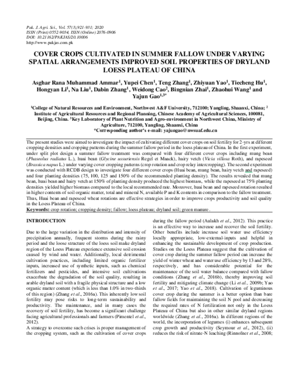 (PDF) Cover Crops Cultivated in Summer Fallow Under Varying Spatial ...