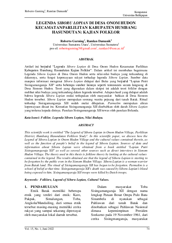 (PDF) Legenda Siboru Lopian DI Desa Onom Hudon Kecamatan Parlilitan ...
