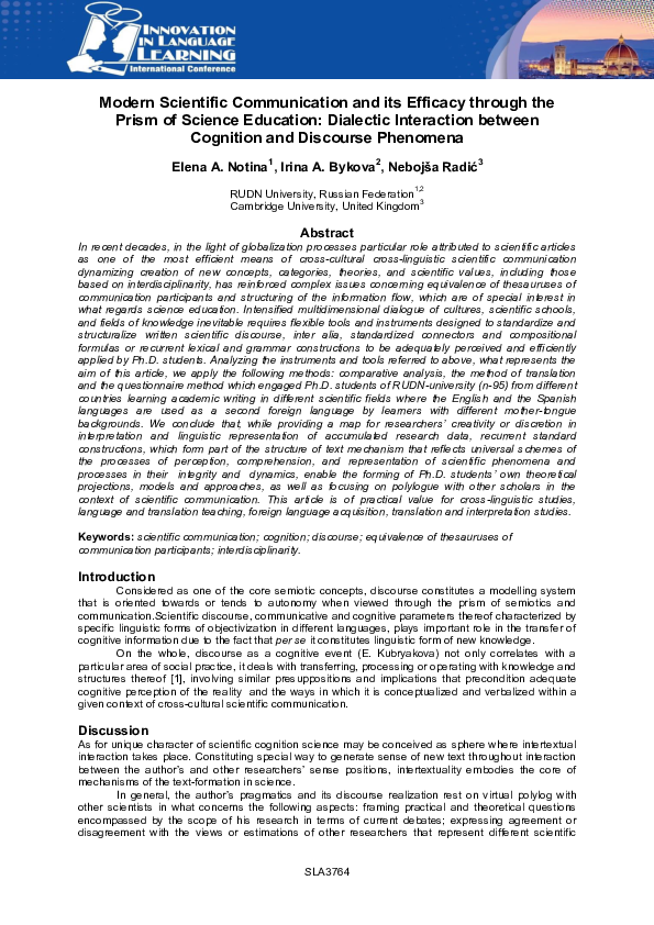 (PDF) Modern Scientific Communication and its Efficacy through the Prism of Science Education ...