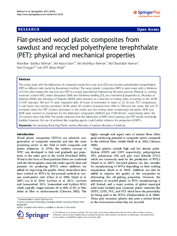 (PDF) Flat-pressed wood plastic composites from sawdust and recycled ...