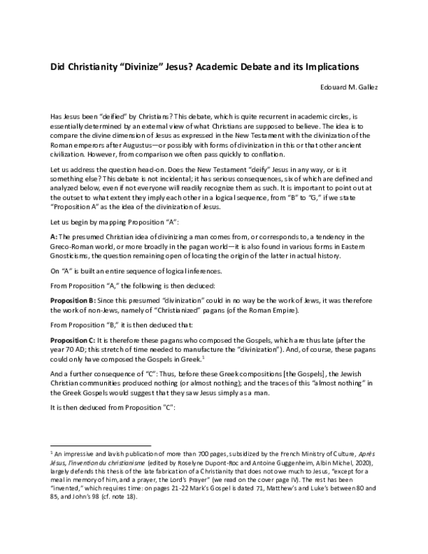 (PDF) Did Christianity "Divinize" Jesus? Academic Debate and its ...