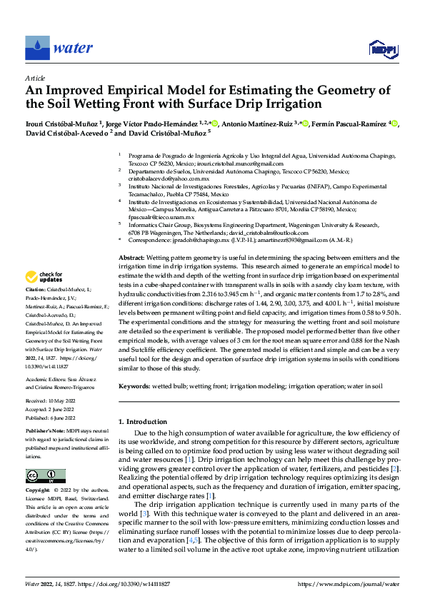 (PDF) An Improved Empirical Model for Estimating the Geometry of the Soil Wetting Front with ...
