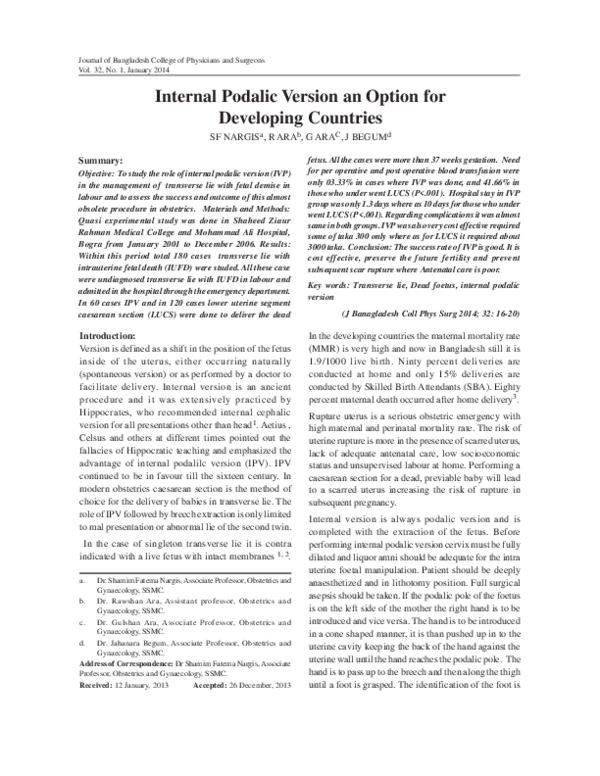 (PDF) Internal Podalic Version an Option for Developing Countries