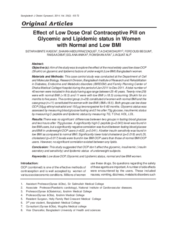 (PDF) Effect of Low Dose Oral Contraceptive Pill on Glycemic and ...