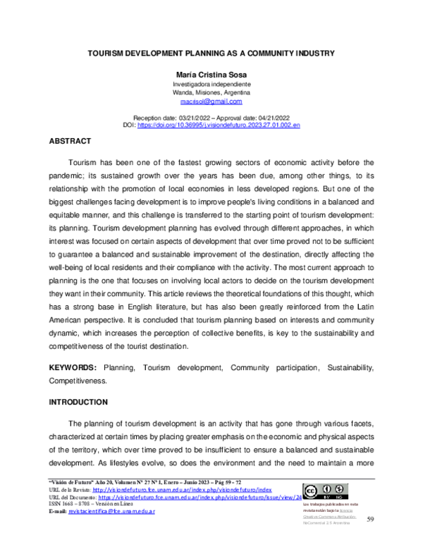 (PDF) TOURISM DEVELOPMENT PLANNING AS A COMMUNITY INDUSTRY