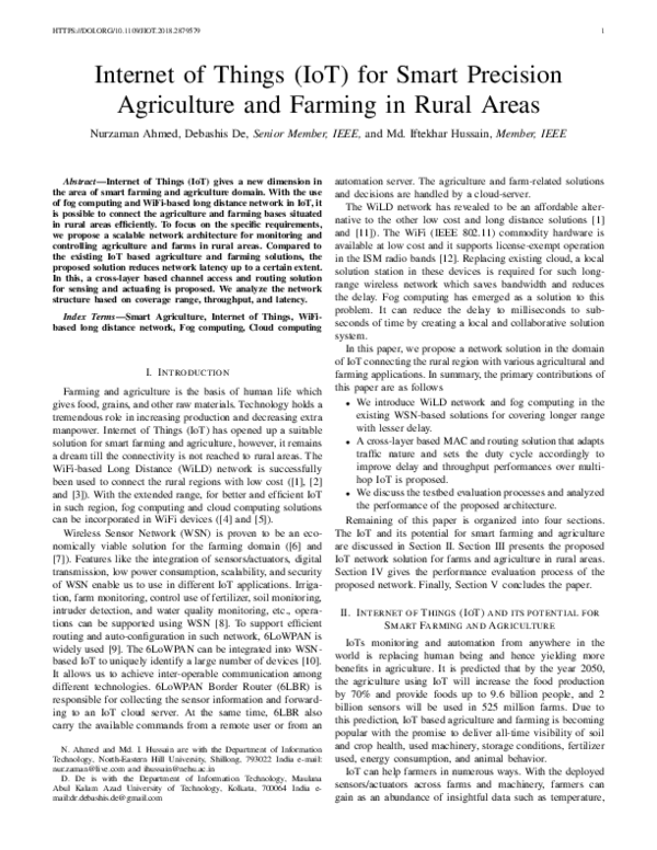 Pdf Internet Of Things Iot For Smart Precision Agriculture And Farming In Rural Areas