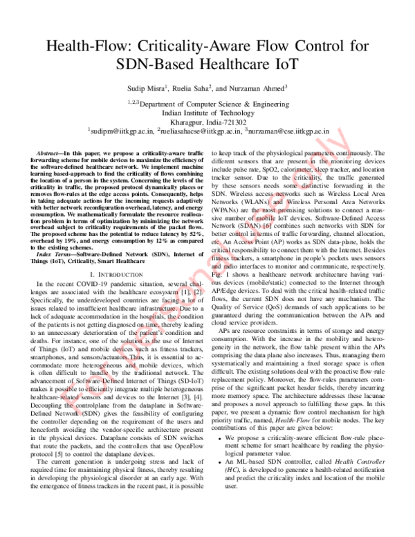 (PDF) Health-Flow: Criticality-Aware Flow Control for SDN-Based Healthcare IoT