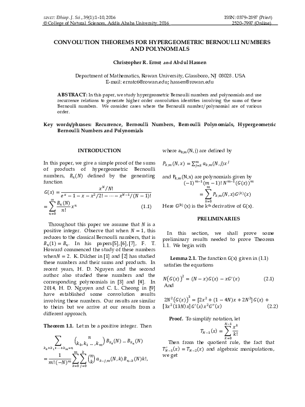 (PDF) Convolution Theorems for Hypergeometric Bernoulli Numbers and ...