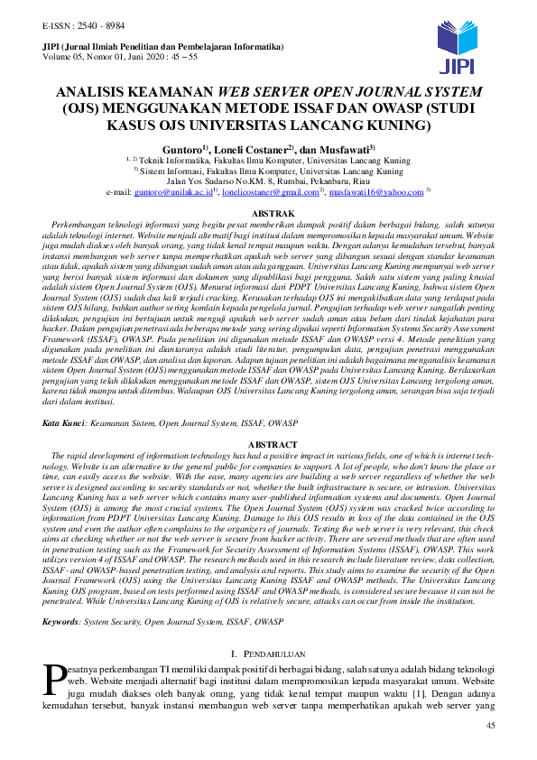 (PDF) Analisis Keamanan Web Server Open Journal System (Ojs) Menggunakan Metode Issaf Dan Owasp ...