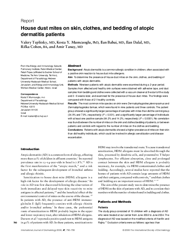 (PDF) House dust mites on skin, clothes, and bedding of atopic ...
