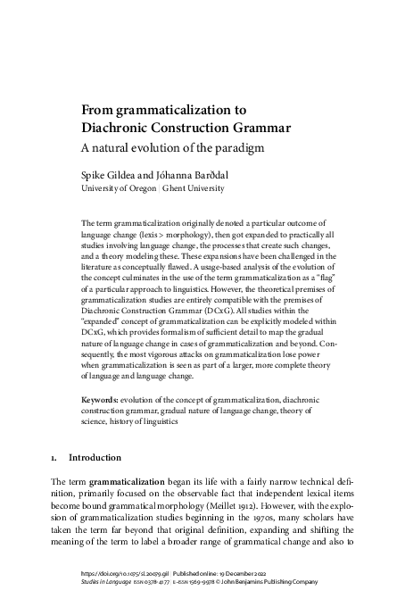 (PDF) From grammaticalization to Diachronic Construction Grammar A ...
