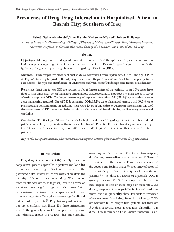 (PDF) Prevalence of Drug-Drug Interaction in Hospitalized Patient in ...