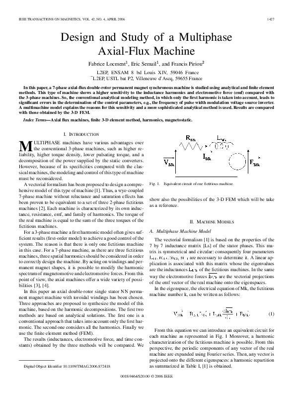 (PDF) Design and study of a multiphase axial-flux machine