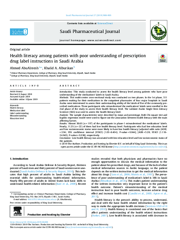 (PDF) Health literacy among patients with poor understanding of ...