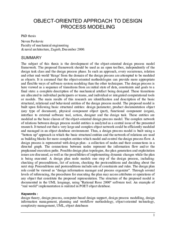 (PDF) Object-Oriented Approach to Design Process Modelling