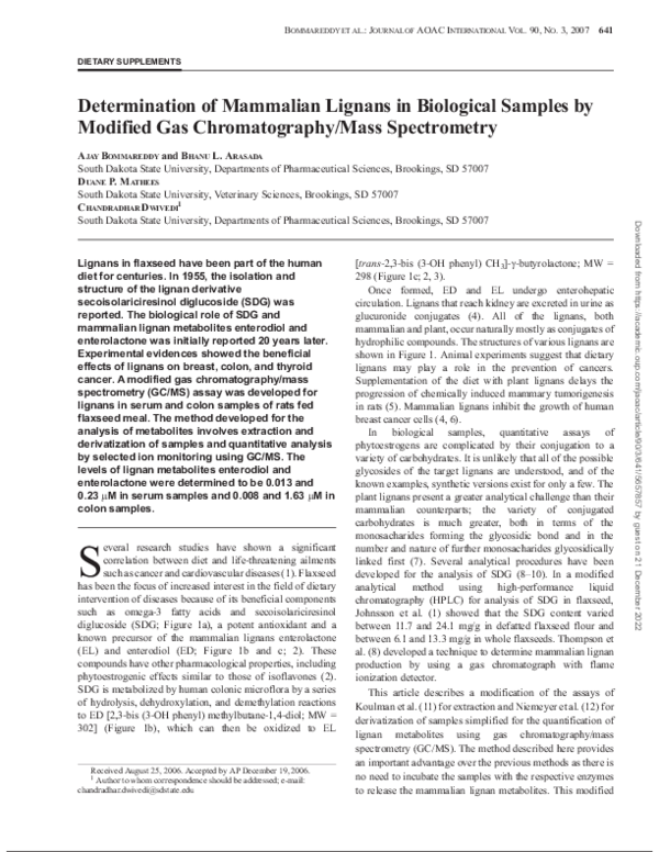 (PDF) Determination of Mammalian Lignans in Biological Samples by Modified Gas Chromatography ...