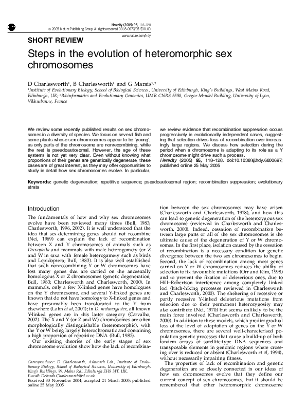 (PDF) Steps in the evolution of heteromorphic sex chromosomes