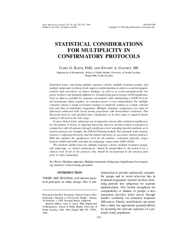 (PDF) Statistical Considerations for Multiplicity in Confirmatory Protocols
