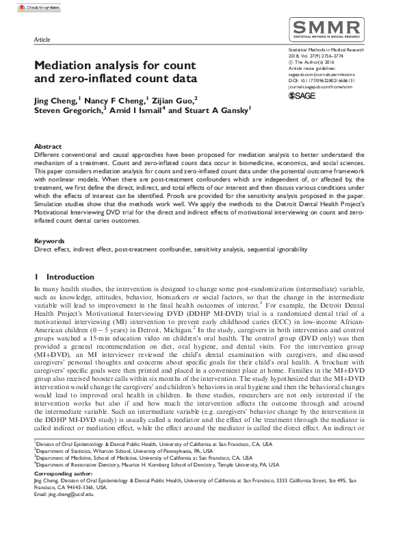 (PDF) Mediation analysis for count and zero-inflated count data