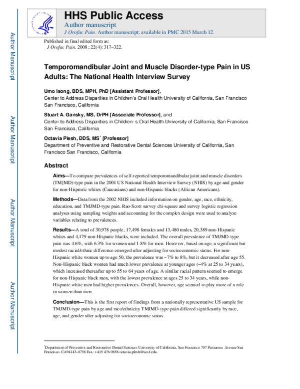 (PDF) Temporomandibular joint and muscle disorder-type pain and ...