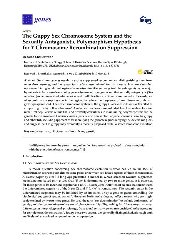 Pdf The Guppy Sex Chromosome System And The Sexually Antagonistic