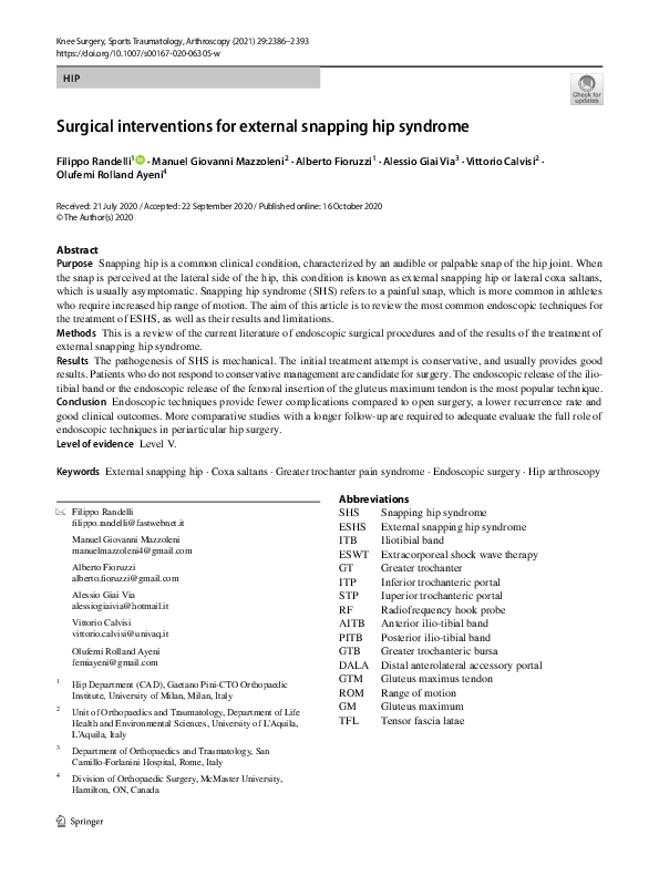 (PDF) Endoscopic Treatment for Snapping Hip Syndrome