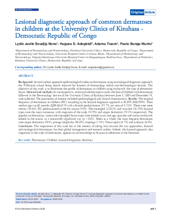 (PDF) Lesional diagnostic approach of common dermatoses in children at ...