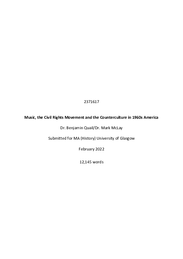 (PDF) Music, the Civil Rights Movement and the Counterculture in 1960s ...