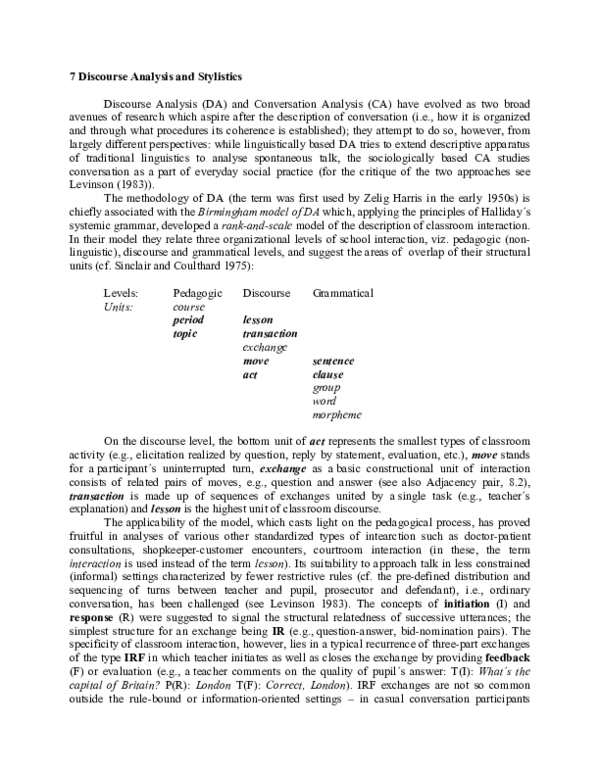 Pdf 7 Discourse Analysis And Stylistics