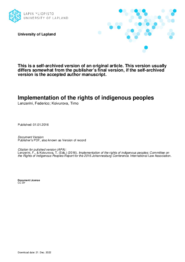 (PDF) Implementation of the rights of indigenous peoples: Committee on ...