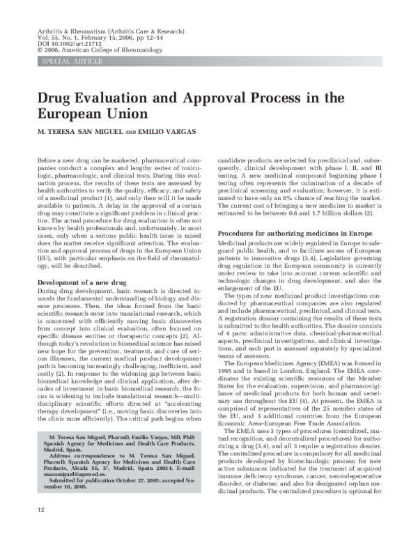 (PDF) Drug evaluation and approval process in the European Union