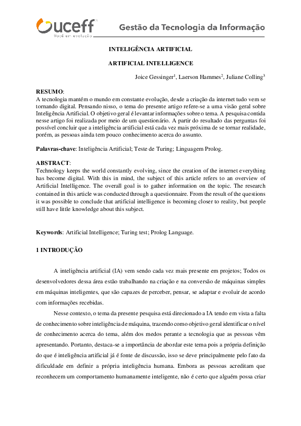 (PDF) Inteligencia artificial / Artificial intelligence