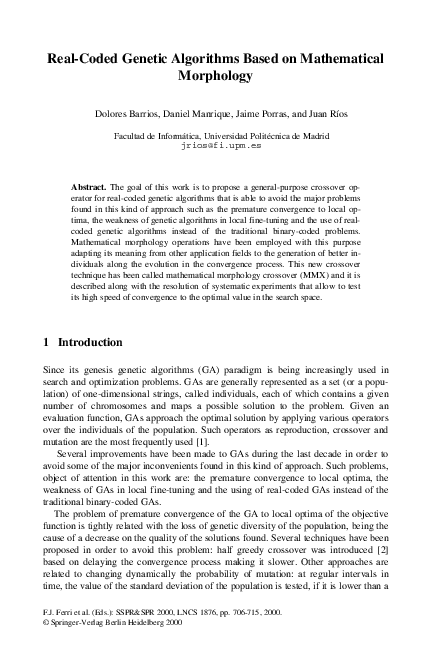 Pdf Real Coded Genetic Algorithms Based On Mathematical Morphology Dolores Barrios 