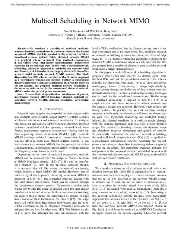 (PDF) Multicell Scheduling in Network MIMO